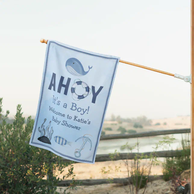 Ahoy It's a Boy Ocean Animals Coastal Baby Shower House Flag | Zazzle