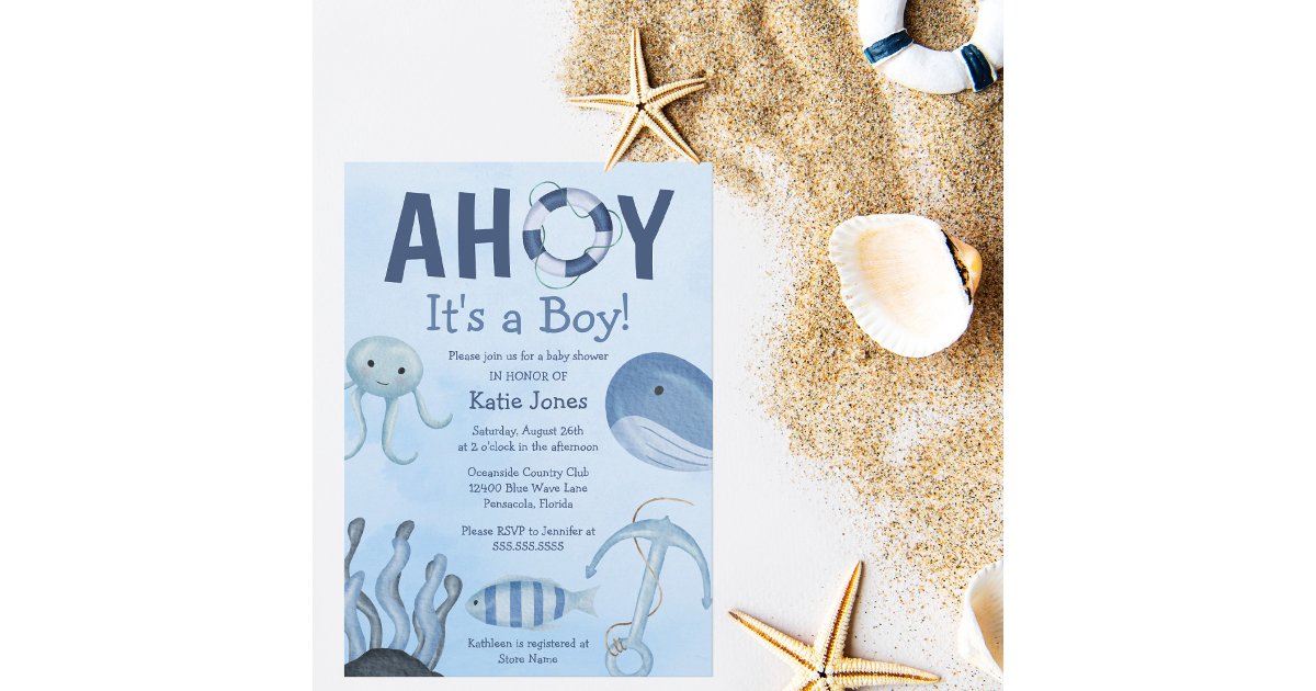 Ahoy It's a Boy Ocean Animals Coastal Baby Shower Invitation | Zazzle