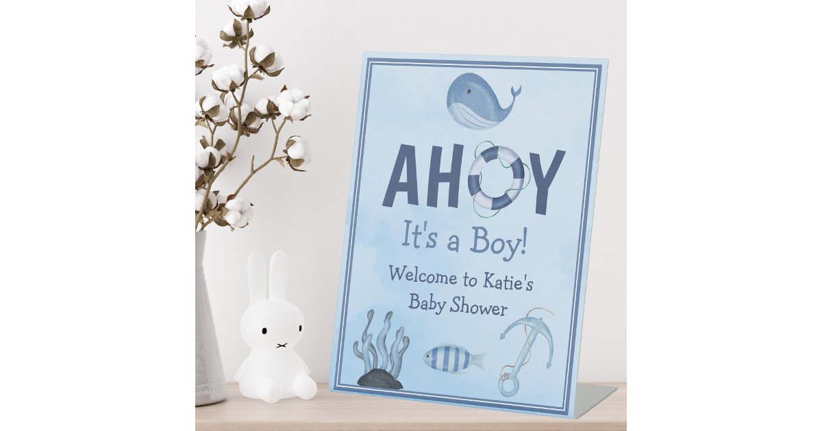 Ahoy It's a Boy Ocean Animals Coastal Baby Shower Pedestal Sign | Zazzle