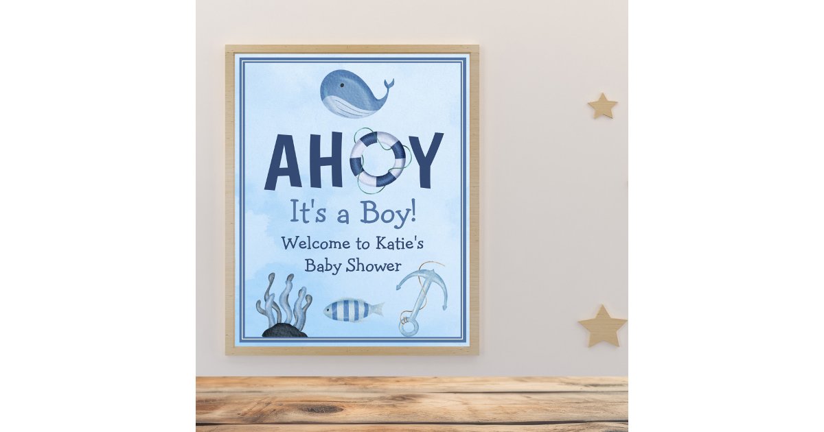 Ahoy It's a Boy Ocean Animals Coastal Baby Shower Poster | Zazzle