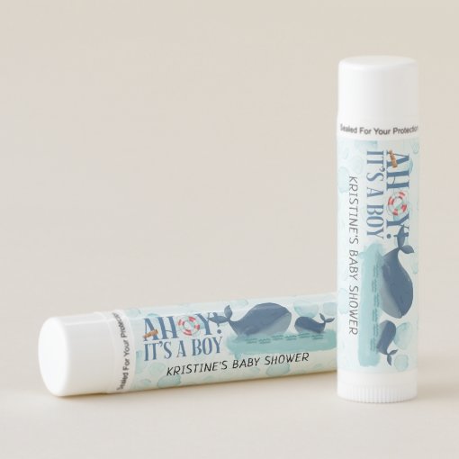 Ahoy it's a Boy Ocean Whale Baby Shower Favor Lip Balm | Zazzle