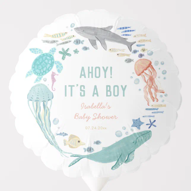 Ahoy! It's A Boy Whale Shark Boy Baby Shower Balloon | Zazzle