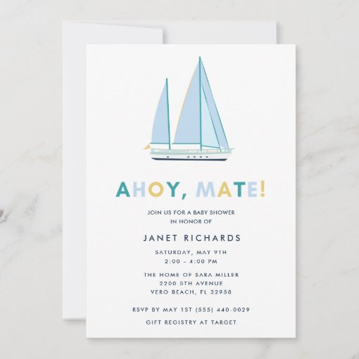 Ahoy Mate Nautical Sailboat Baby Shower Invitation | Zazzle
