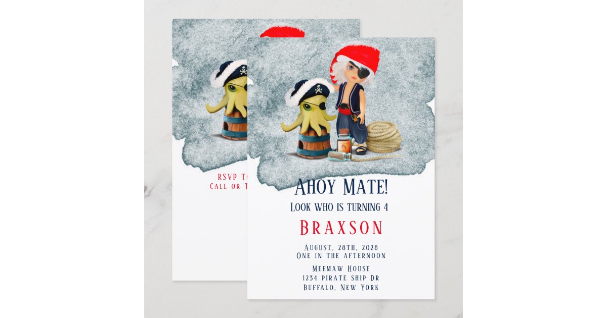 Ahoy Mate Pirates Boy Birthday Party Invitation | Zazzle