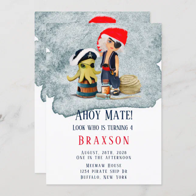 Ahoy Mate Pirates Boy Birthday Party Invitation | Zazzle