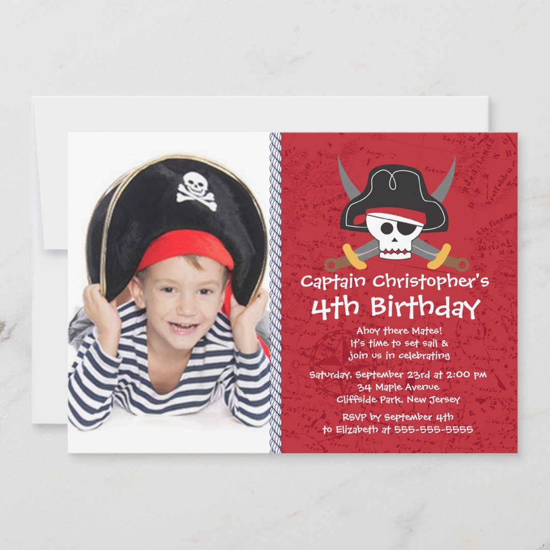 Ahoy Mates Photo Pirate Birthday Party Invitations | Zazzle