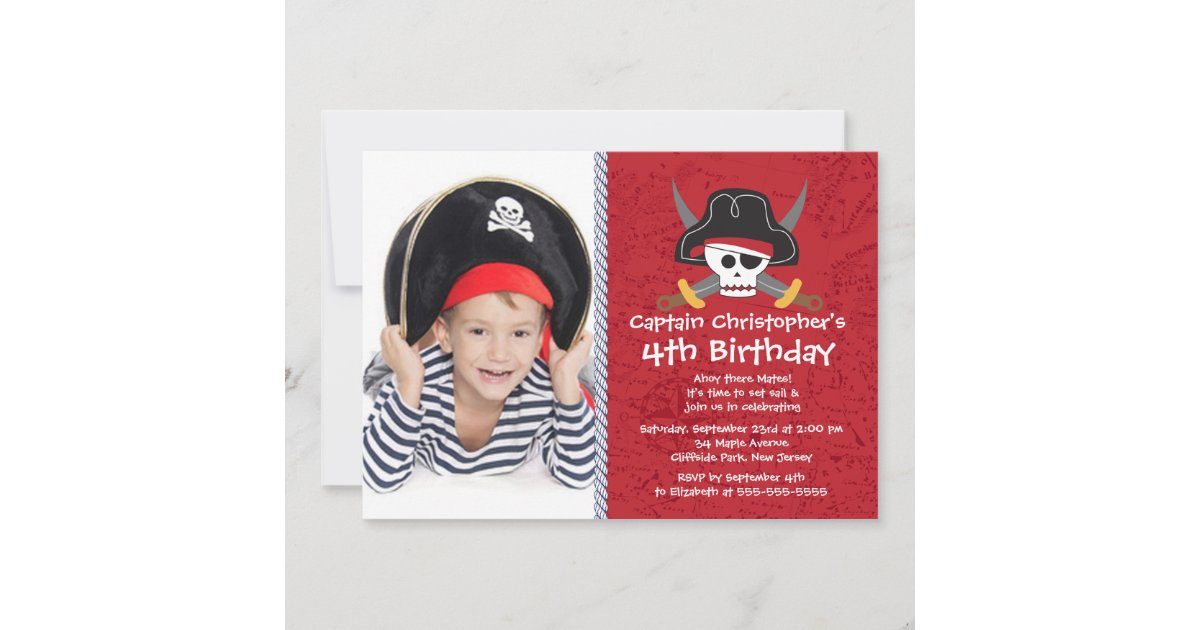 Ahoy Mates Photo Pirate Birthday Party Invitations | Zazzle