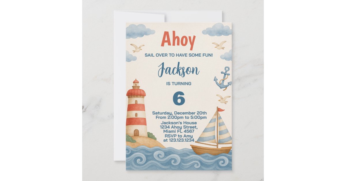 Ahoy Matey Nautical Birthday Invitation | Zazzle
