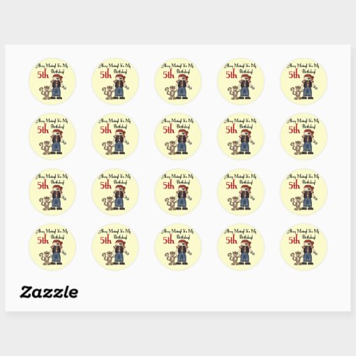 Ahoy Matey Pirate 5th Birthday Classic Round Sticker | Zazzle