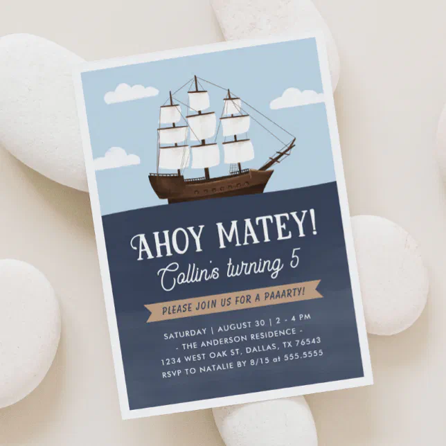 Ahoy Matey Pirate Boy Birthday Invitation | Zazzle