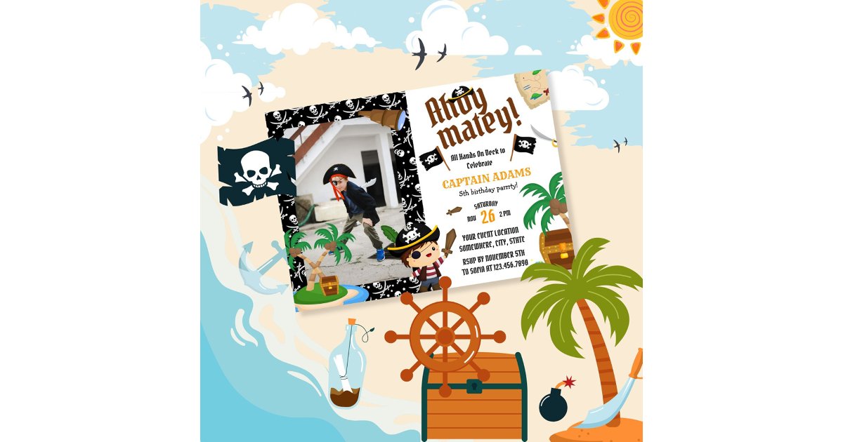 Ahoy Matey! Pirate Boys Birthday Invitation | Zazzle