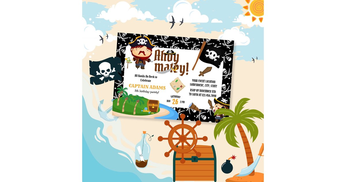 Ahoy Matey! Pirate Boys Photo Birthday Invitation | Zazzle