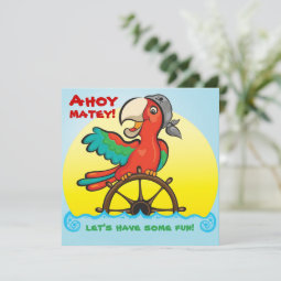 Ahoy Matey Pirate Parrot Birthday Party Invitation | Zazzle