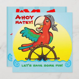 Ahoy Matey Pirate Parrot Birthday Party Invitation | Zazzle