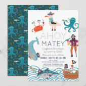 Ahoy Matey Pirate Sea Animals 1st Birthday Invitation | Zazzle