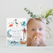 Ahoy Matey Pirate Sea Animals Photo 1st Birthday Invitation | Zazzle