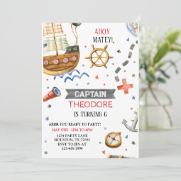 Ahoy Matey Pirate Ship Boy Birthday Invitation | Zazzle