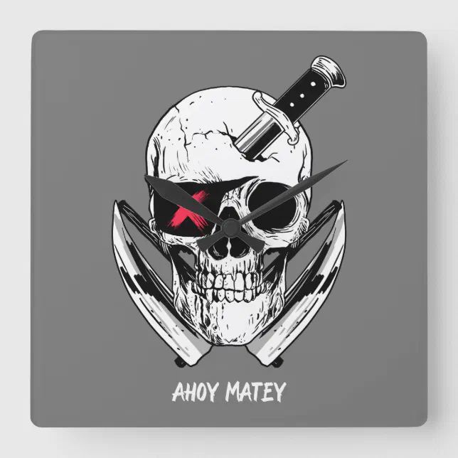 Ahoy Matey Pirate Skull Wall Clock | Zazzle