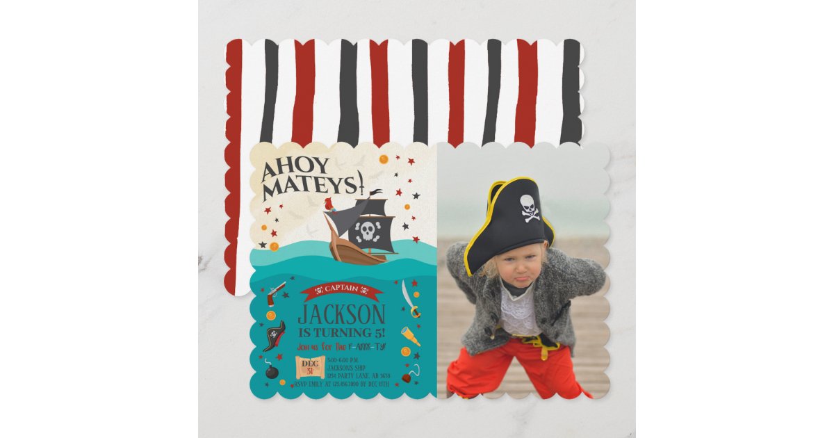 Ahoy Mateys Pirate Birthday Photo Invitation | Zazzle