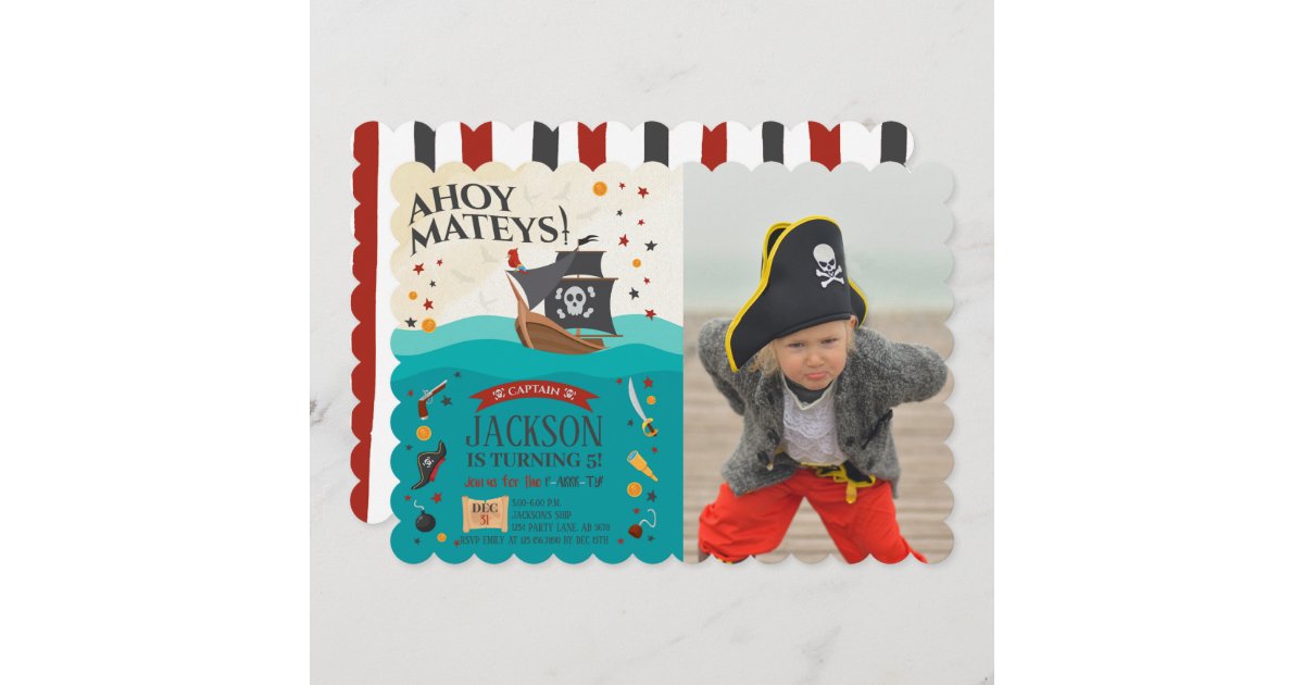Ahoy Mateys Pirate Birthday Photo Invitation | Zazzle