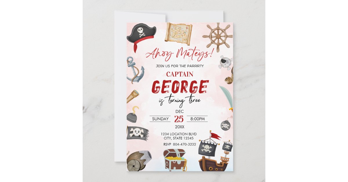 Ahoy mateys pirate Boy birthday Invitation | Zazzle