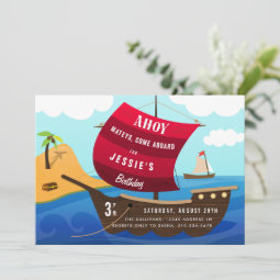 Ahoy Mateys Pirate Ship Kids Birthday Invitation | Zazzle
