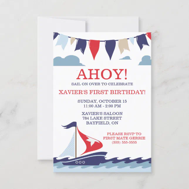 AHOY! Nautical Sailing Birthday Party Invitation | Zazzle