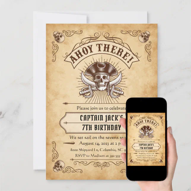 Ahoy There Pirate Birthday Invitation | Zazzle