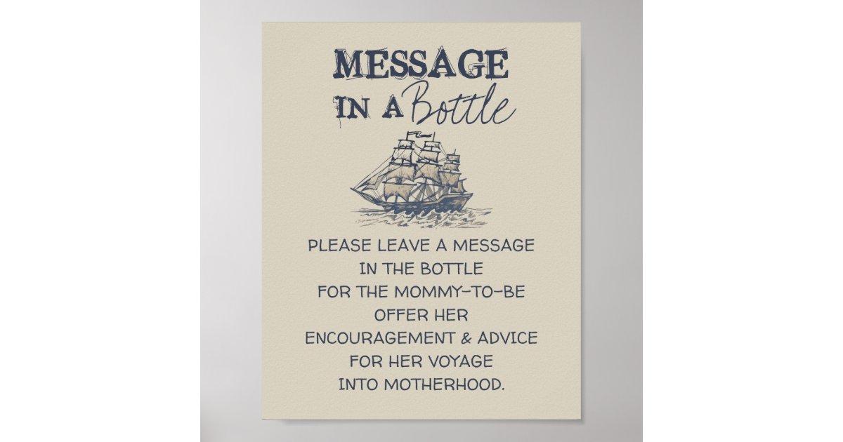 Ahoy! vintage nautical message in a bottle baby poster | Zazzle