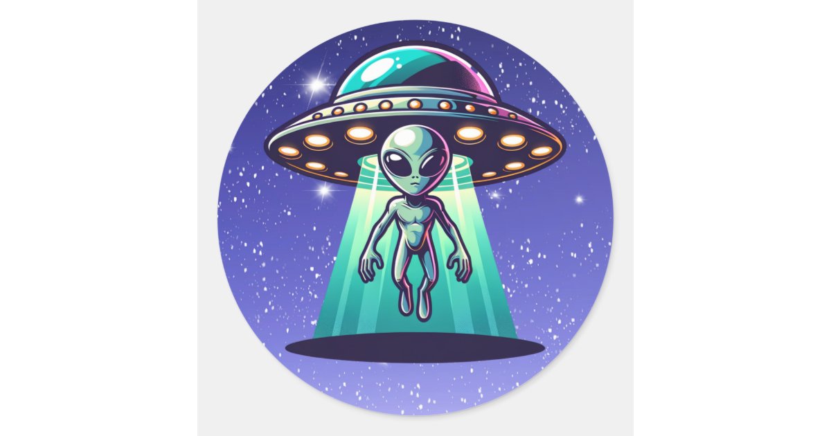 Ai Art with UFO Beaming up an Alien Classic Round Sticker | Zazzle