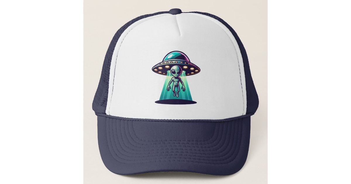 Ai Art with UFO Beaming up an Alien Trucker Hat | Zazzle