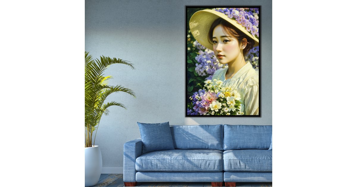 AI Generated Beautiful Floral Woman Art Portrait Poster | Zazzle