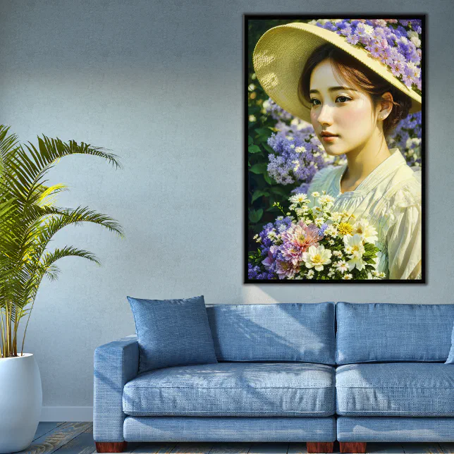 AI Generated Beautiful Floral Woman Art Portrait Poster | Zazzle