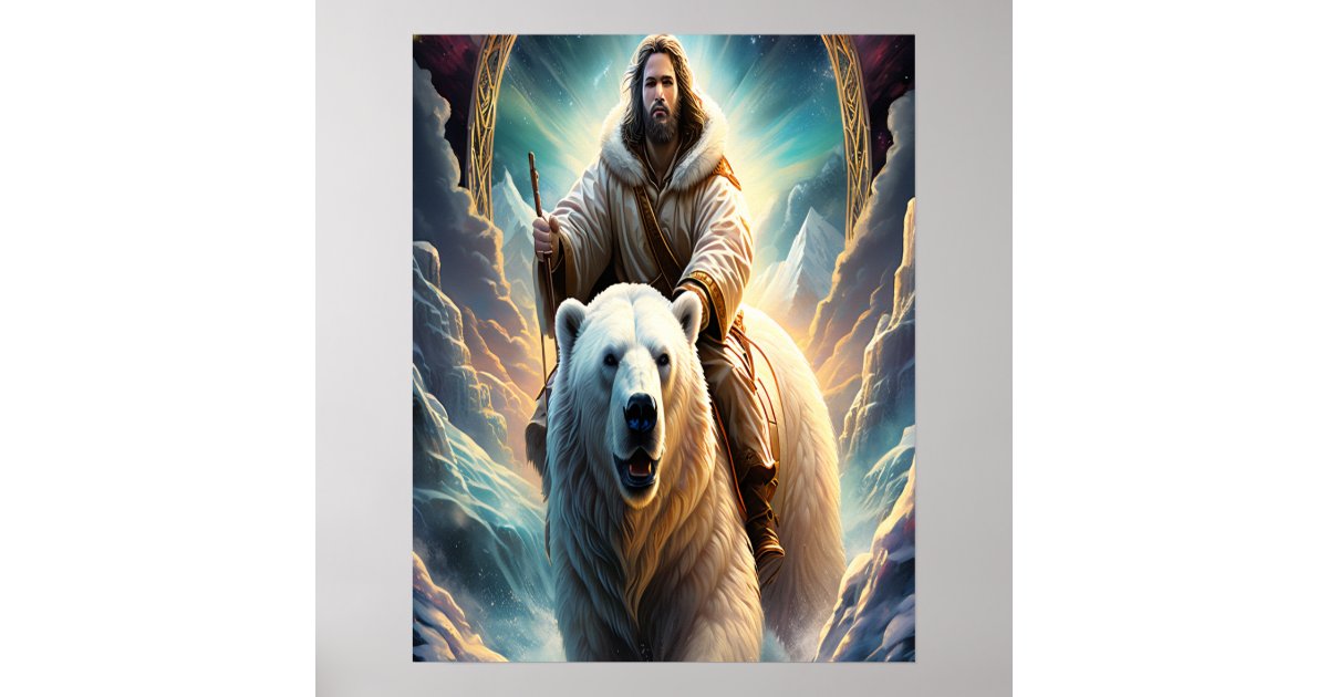 (AI Generated ) Jesus on a polar bear 20x16 Poster | Zazzle