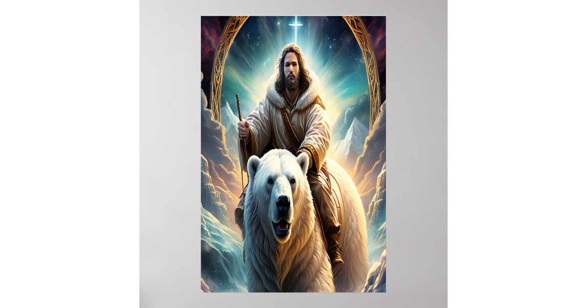 (AI Generated ) Jesus on a polar bear Poster | Zazzle