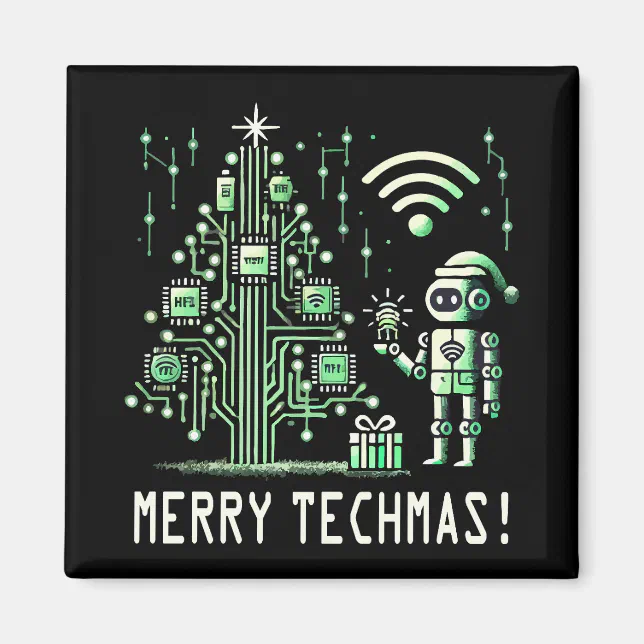 AI Robot with Tech Christmas Tree – Merry Techmas Magnet | Zazzle