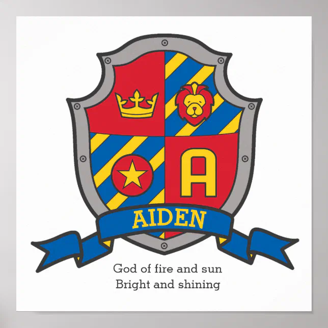 Aiden boys name and meaning shield poster | Zazzle