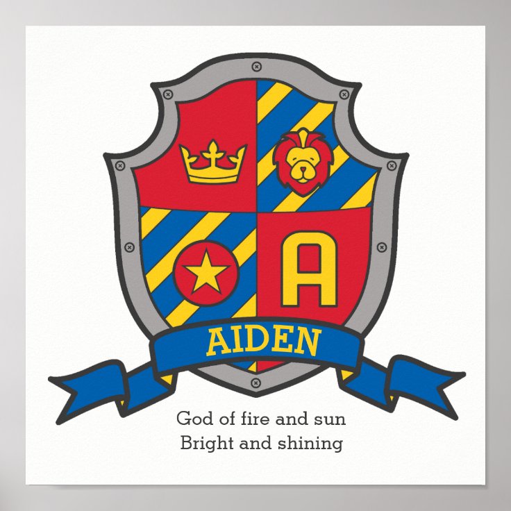Aiden boys name and meaning shield poster | Zazzle