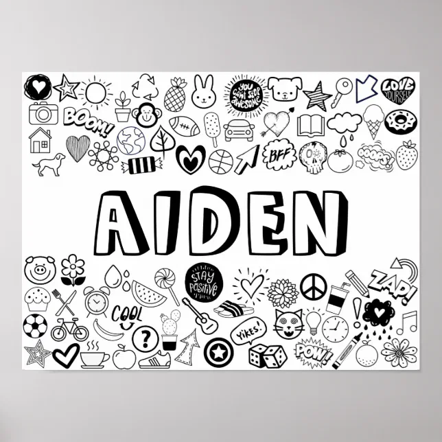 'AIDEN' Colour-it-Yourself Outline Design Poster | Zazzle