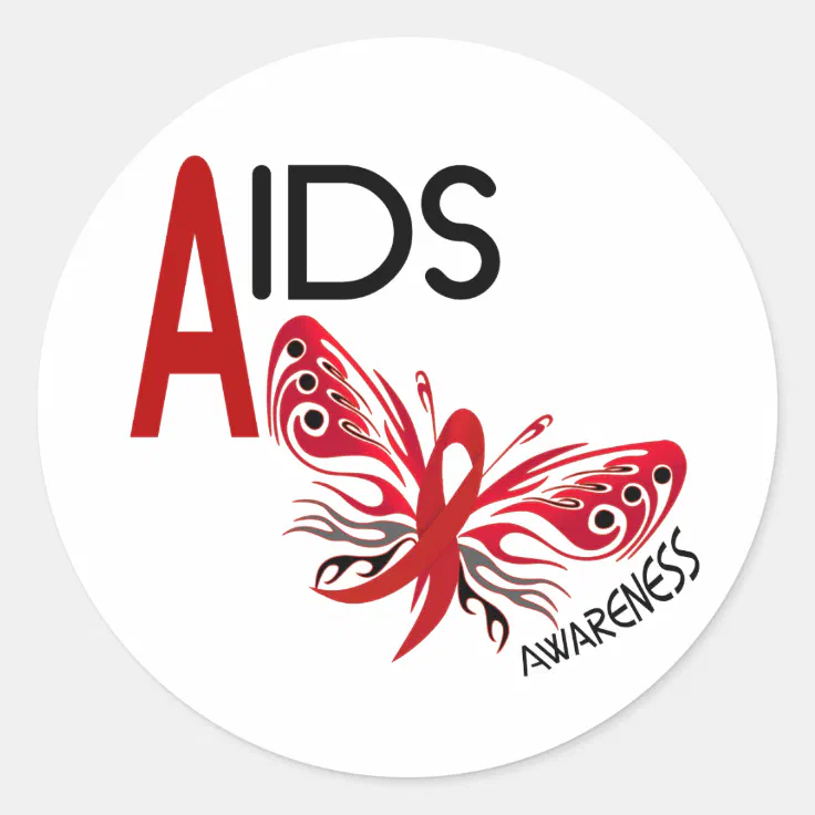 AIDS / HIV Butterfly 3 Awareness Classic Round Sticker | Zazzle