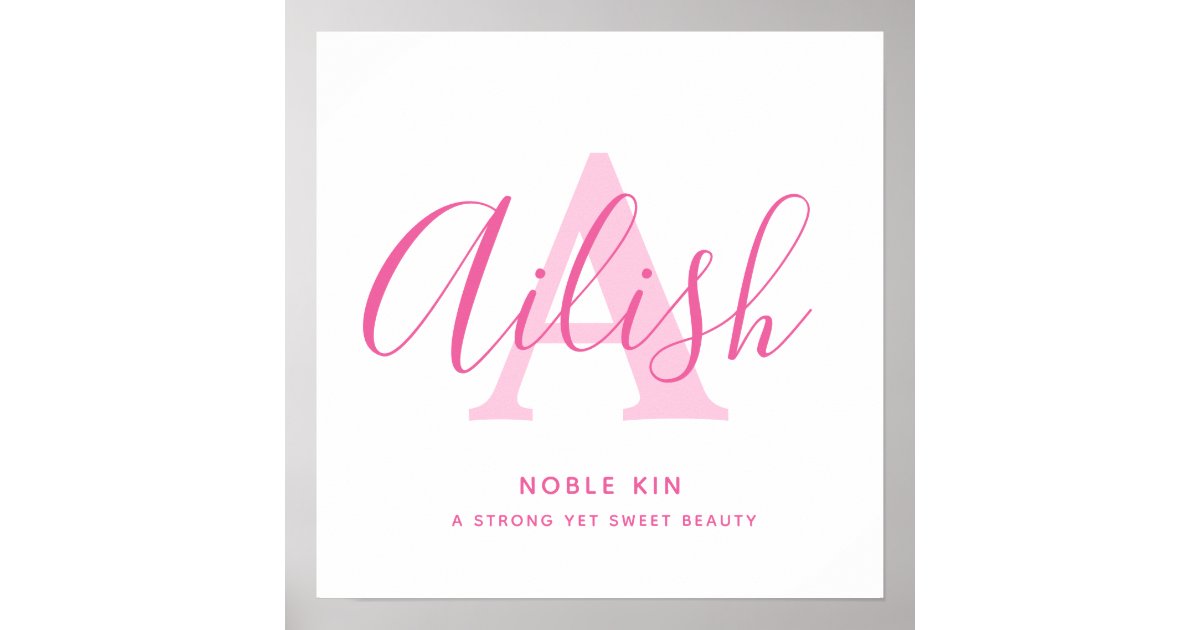 Ailish name meaning shades of pink text custom poster | Zazzle