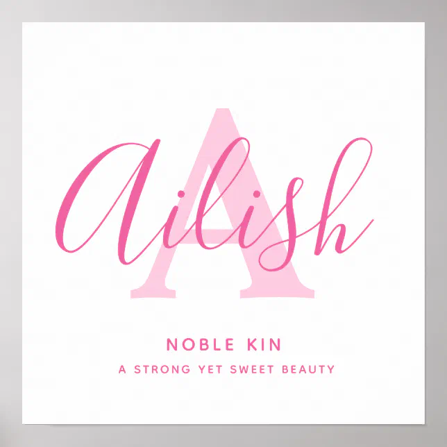 Ailish name meaning shades of pink text custom poster | Zazzle