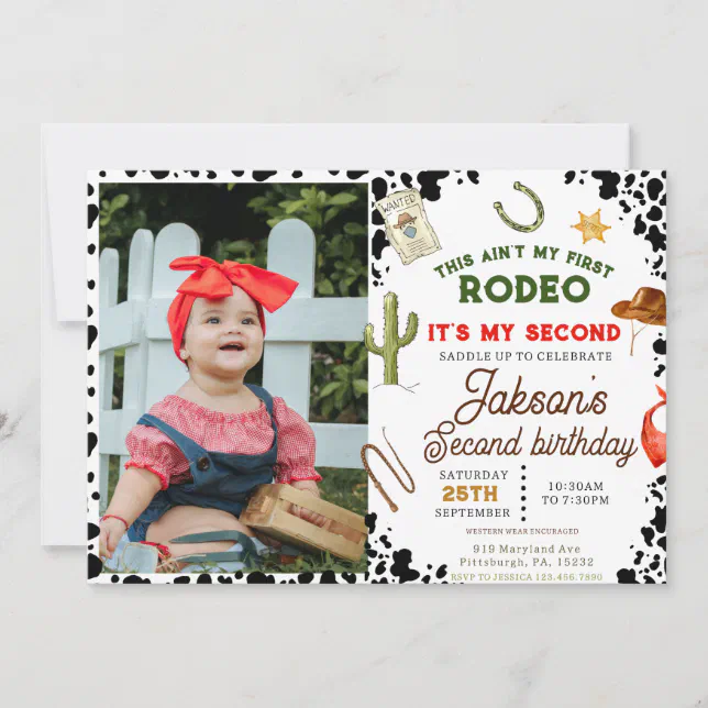 Ain't My First Rodeo Cowboy photo 2nd Birthday Invitation | Zazzle