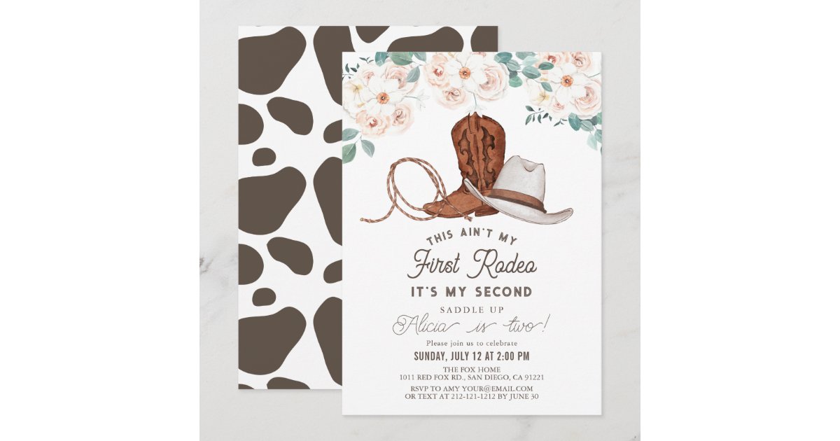 Ain't My First Rodeo Cowgirl Floral 2nd Birthday Invitation | Zazzle