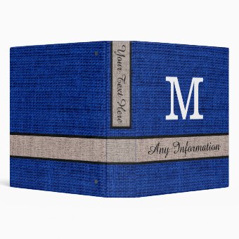 Air Force Blue Burlap Linen Monogram #2 3 Ring Binder | Zazzle