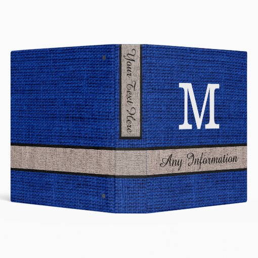 Air Force Blue Burlap Linen Monogram #2 3 Ring Binder | Zazzle