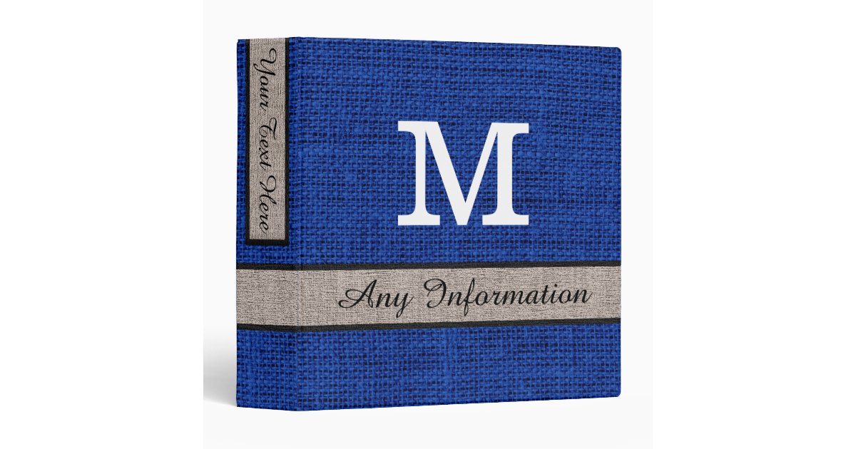 Air Force Blue Burlap Linen Monogram #2 3 Ring Binder | Zazzle