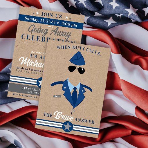 Air Force Going Away Party NAVY BLUE GRAY Military Invitation | Zazzle