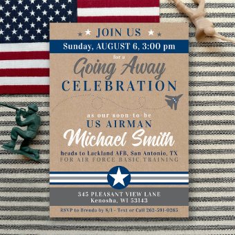 Air Force Going Away Party NAVY BLUE GRAY Military Invitation | Zazzle