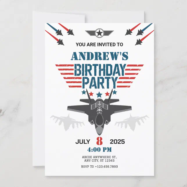 Air force jet fighter pilot Birthday Invitation | Zazzle